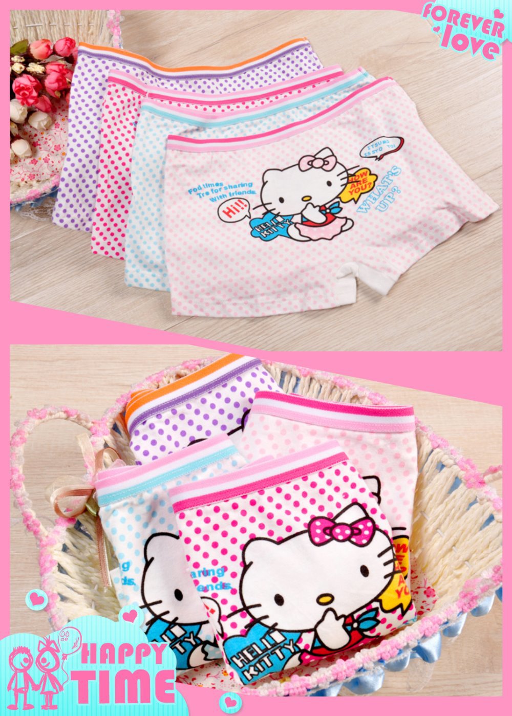 Купить 12pcs/lot дети брюки трусики Привет Китти детей трусы белье ...