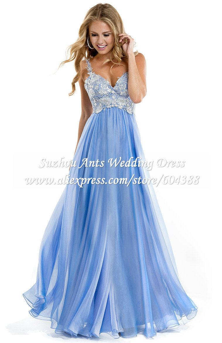 Free Shipping Sweetheart Spaghetti Straps Appliqued A Line Prom Dresses