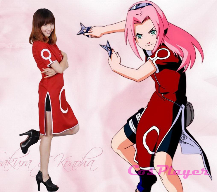 Купить Наруто Сакура Харуно косплей костюмы Мода наряд женщин красный ...