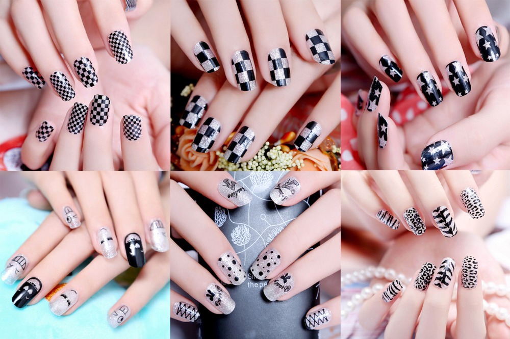 Купить 6pcs/много ногтей наклейки звезды клетчатые конструкций стильных ...